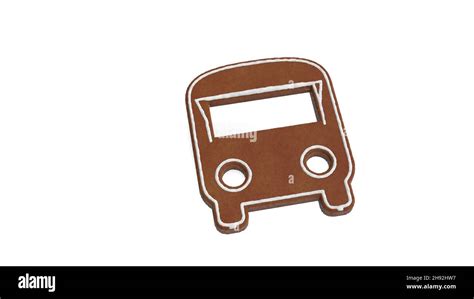 3d Rendering Of Gingerbread Cookie In Shape Of Symbol Of Bus From Front View Isolated On White