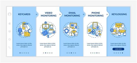 Types Of Employee Monitoring Onboarding Vector Template Responsive Mobile Website With Icons