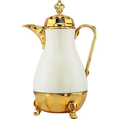 Nessan Arabic Dallah Flask 1 Litre Capacity Matte Cream Whitegolden