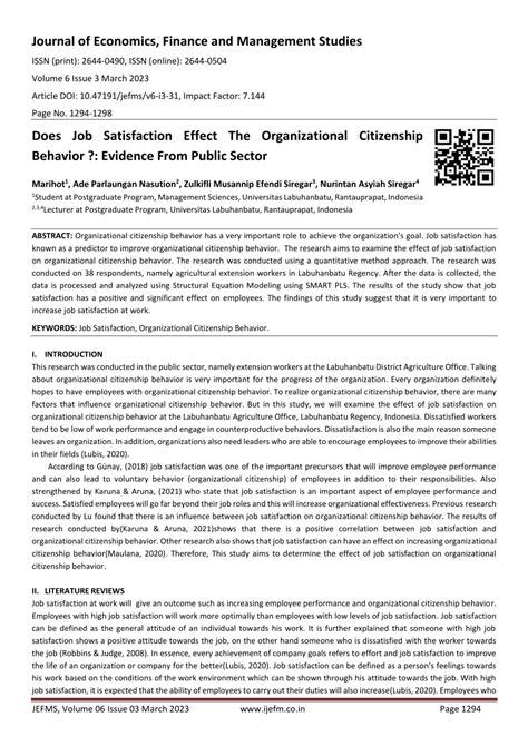 Pdf Does Job Satisfaction Effect The Organizational Citizenship Behavior Evidence From