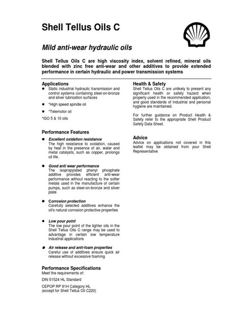 Shell Tellus Oils C Mild Anti Wear Hydraulic Oils Pdf Corrosion