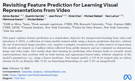 V Jepa Revisiting Feature Prediction For Learning Visual Representations From Video By 鴕鳥
