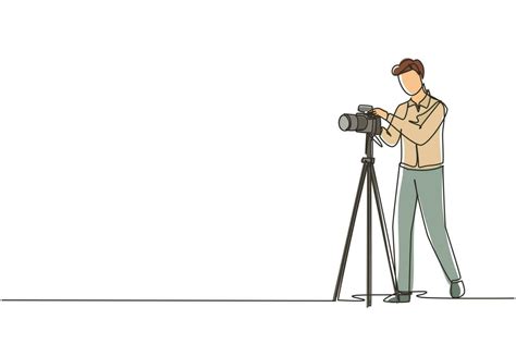 Fotograf Mit Durchgehender Strichzeichnung Der Fotos Mit