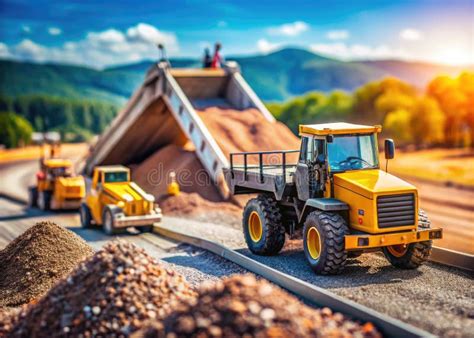 Miniature Construction Site Frontend Loader Loads Dump Truck On Precise Weighbridge A Tiltshift