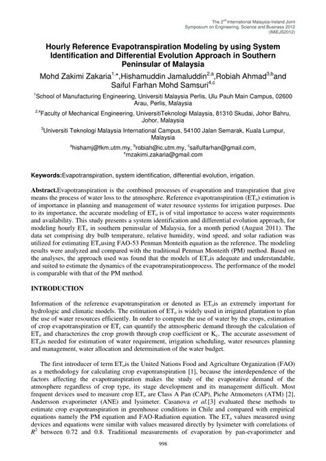 Pdf Hourly Reference Evapotranspiration Modeling By Using System