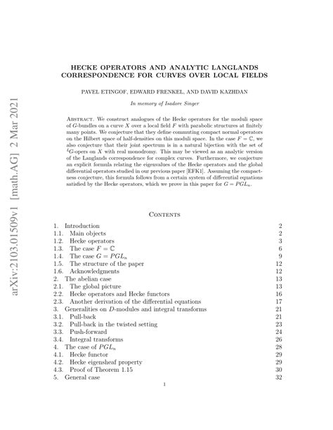 Pdf Hecke Operators And Analytic Langlands Correspondence For Curves Over Local Fields