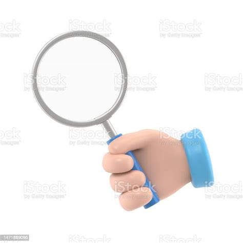 만화 제스처 아이콘 모형사업가 손은 돋보기를 들고 있다 검사 탐색 확대 축소 조사 감사 분석 개념 흰색 배경의 3d 렌더링 이모티콘에 대한 스톡 사진 및 기타 이미지