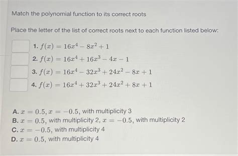 Match The Polynomial Function To Its Correct Roots