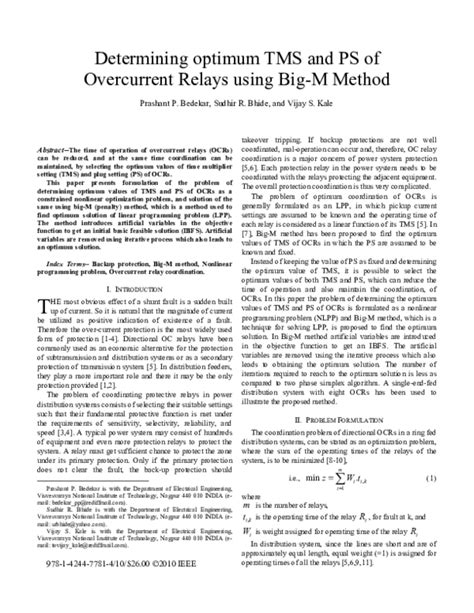 Pdf Determining Optimum Tms And Ps Of Overcurrent Relays Using Big M