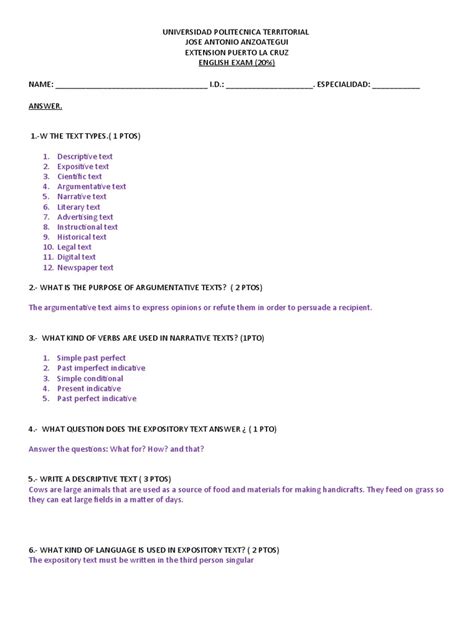 Exam Text Types Terminado Pdf Cakes Chocolate