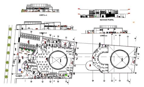Plan Elevation And Sectional Detail Of Hotel Building Structure Layout File In Autocad Format