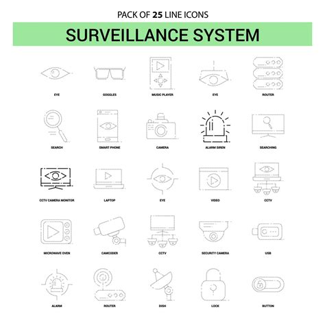 Surveillance Line Icon Set 25 Dashed Outline Style 14318831 Vector Art At Vecteezy