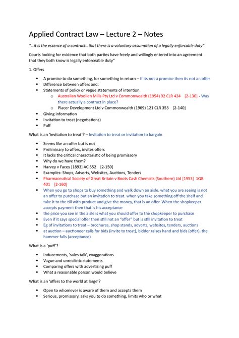 Lecture 2 Notes Applied Contract Law Applied Contract Law Lecture 2 Notes “ Is The
