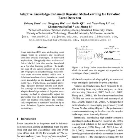 adaptive knowledge enhanced bayesian meta learning for few shot event