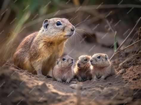 Premium Ai Image Adult Gopher With Babies Generative Ai