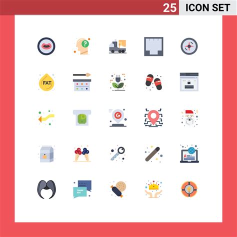 Group Of 25 Flat Colors Signs And Symbols For Port Internet Artificial