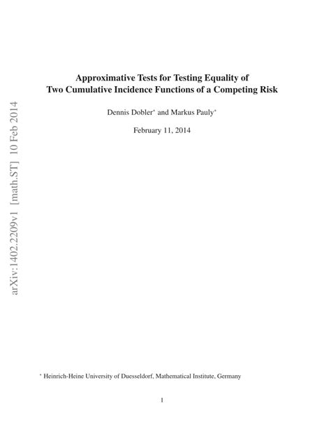 Pdf Approximative Tests For Testing Equality Of Two Cumulative Incidence Functions Of A