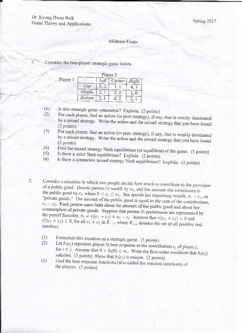 GAME THEORY MID TERM EXAM Game Theory Studocu
