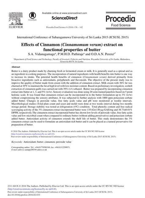 Pdf Effects Of Cinnamon Cinnamomum Verum Extract On Functional
