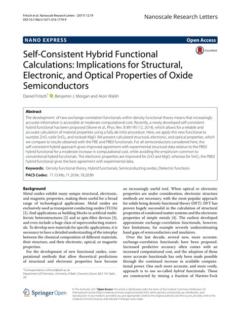 Pdf Self Consistent Hybrid Functional Calculations Implications For Structural Electronic