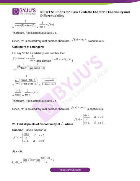 NCERT Solutions For Class Maths Chapter Continuity And Differentiability