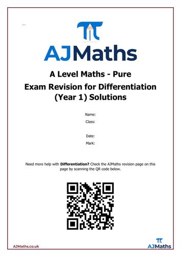 A Level Maths Exam Revision For Differentiation Year 1 Teaching Resources