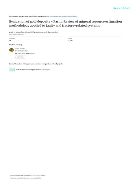 Evaluation Of Gold Deposits Part 1 Rewiew Of Mineral Resource Estimation Pdf