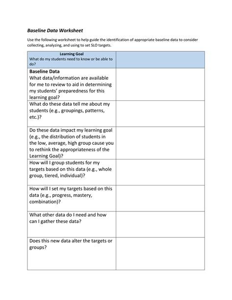 Baseline Data Worksheet