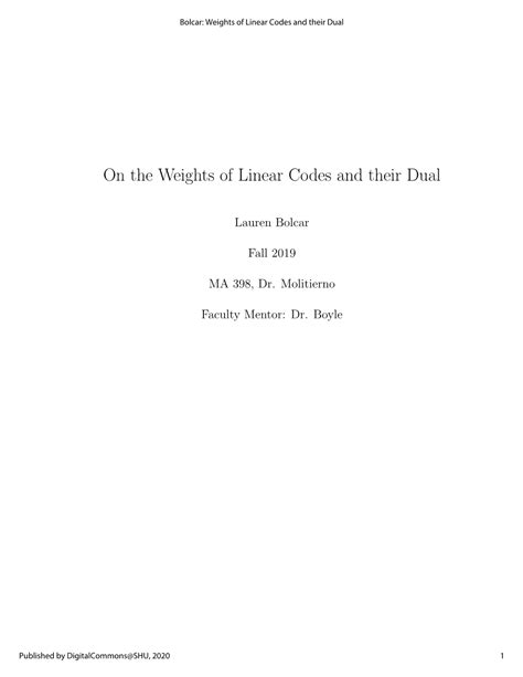 Weights Of Linear Codes And Their Dual Docslib