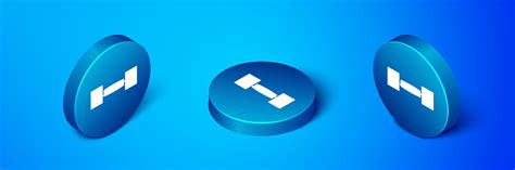 파란색 배경에 격리된 등색 아령 아이콘입니다 근육 리프팅 아이콘 피트니스 바벨 체육관 스포츠 장비 운동 범벨 파란색 원 버튼입니다 벡터 3차원 형태에 대한 스톡 벡터 아트