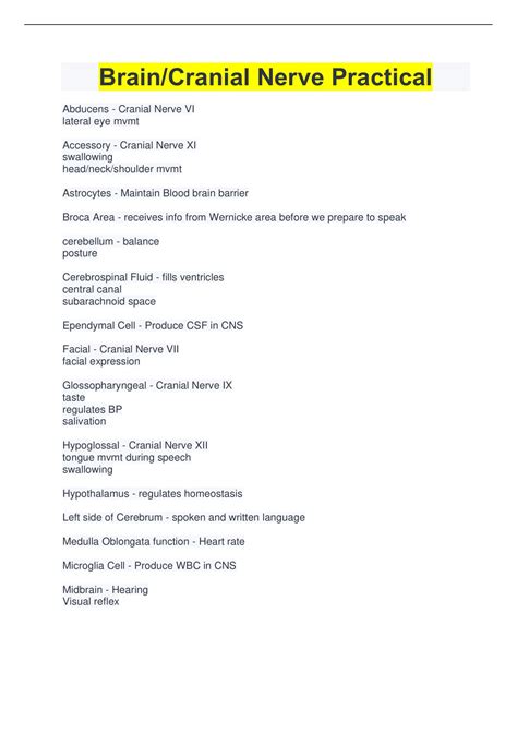 Brain Cranial Nerve Practical Brain Cranial Nerve Practical Stuvia US