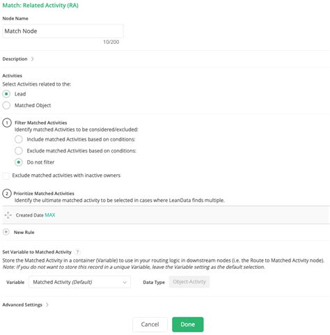 Routing Related Activity Match Node Guide Leandata Help Center