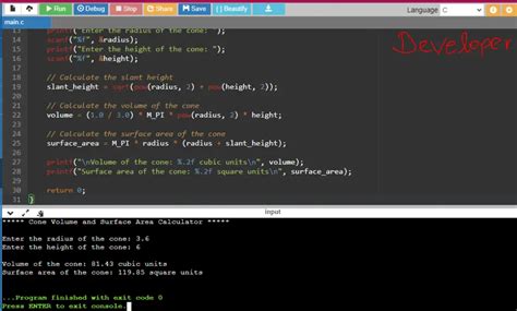 C Program To Find Volume And Surface Area Of Cone