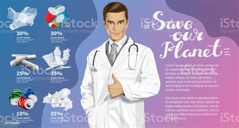 벡터 정보 차트 또는 인포그래픽 다른 재활용 쓰레기의 개념 적 이미지 닥터 맨과 비문은 지구를 구합니다 가방에 대한 스톡 벡터