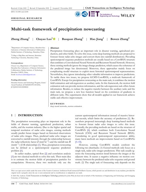 Pdf Multi‐task Framework Of Precipitation Nowcasting