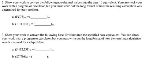 Solved Show Your Work To Convert The Following Non Decimal Chegg