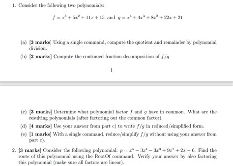 1 consider the following two polynomials