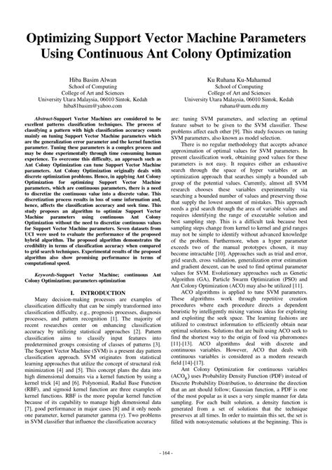 Pdf Optimizing Support Vector Machine Parameters Using Continuous Ant Colony Optimization