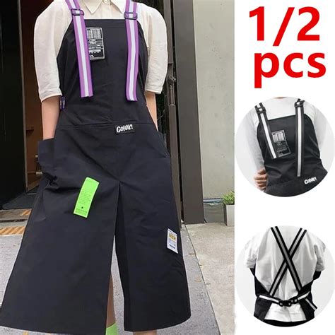 한국 패션 나일론 방수 앞치마 커피숍 미용사 플로리스트 작업복 긴 슬릿 조절 가능한 네일 살롱 앞치마 1 개 2 개 Aliexpress