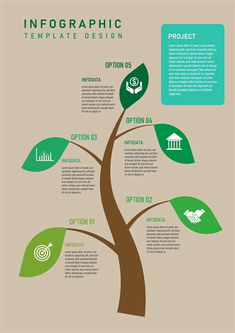 Infographic Template Options Curved Tree With Green Leaf Icon In Center Between The Branches