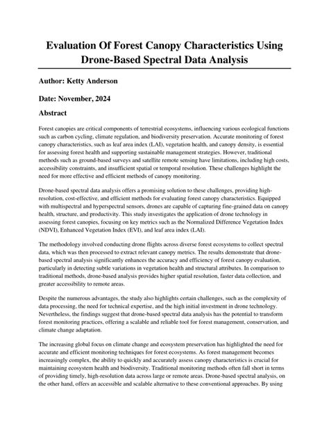 PDF Evaluation Of Forest Canopy Characteristics Using Drone Based Spectral Data Analysis