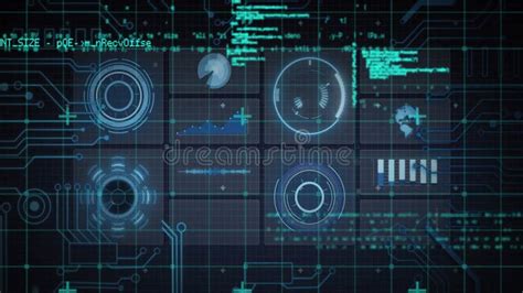 Displaying Animation Of Futuristic Digital Interface With Data Charts