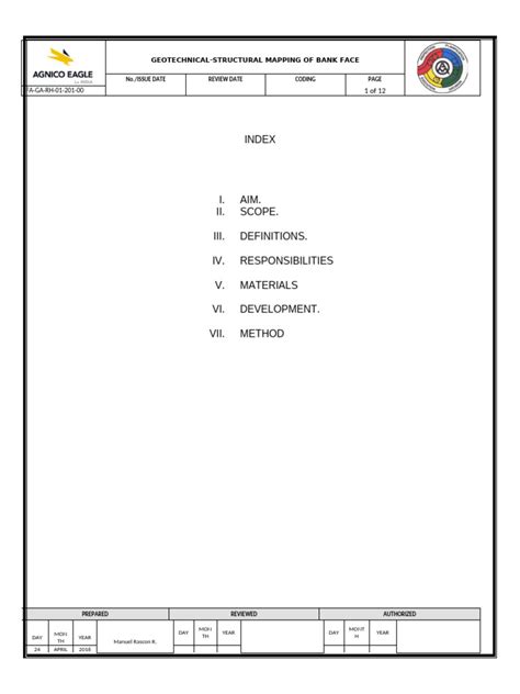 Geotechnical Structural Mapping Procedure Face Of Banks Pdf Fault Geology Fracture
