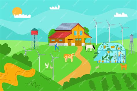 농업 식물 벡터 일러스트 레이 션 자연 필드 인터넷 농업 스마트 팜 기술 프리미엄 벡터