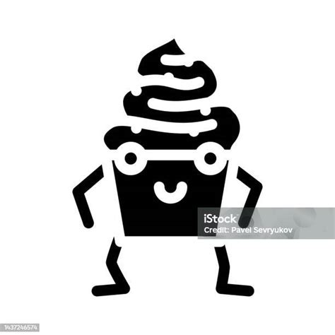 컵케이크 디저트 캐릭터 글리프 아이콘 벡터 일러스트 레이 션 귀여운에 대한 스톡 벡터 아트 및 기타 이미지 귀여운 낙서 드로잉 딸기 Istock