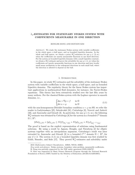 Pdf Lq Estimates For Stationary Stokes System With Coefficients Measurable In One Direction