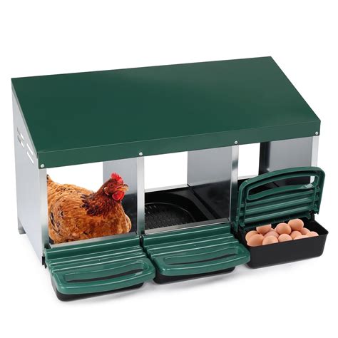 Zephypaws Chicken Nesting Boxes 3 Hole Metal Chicken Egg Laying Box With Roll Out Egg Collection
