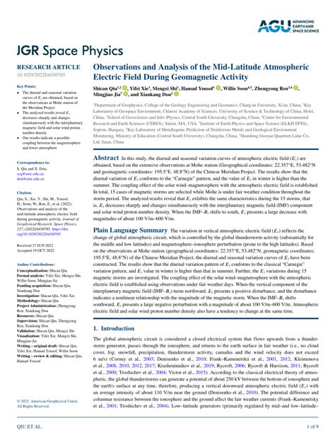 Observations And Analysis Of The Mid‐latitude Atmospheric Electric Field During Geomagnetic