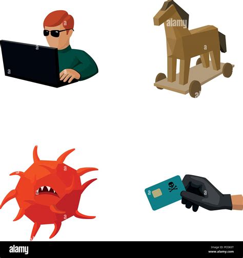Hacker Hacking System Internet Hackers And Hacking Set Collection Icons In Cartoon Style