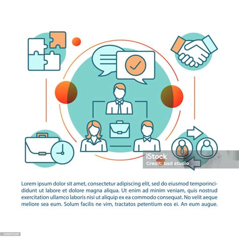 팀 빌드 아티클 페이지 벡터 템플릿입니다 파트너십 리더십 팀 관리 브로셔 잡지 선형 아이콘소책자 디자인 요소 인쇄 디자인 텍스트 공간이 있는 개념 그림 개념에 대한 스톡